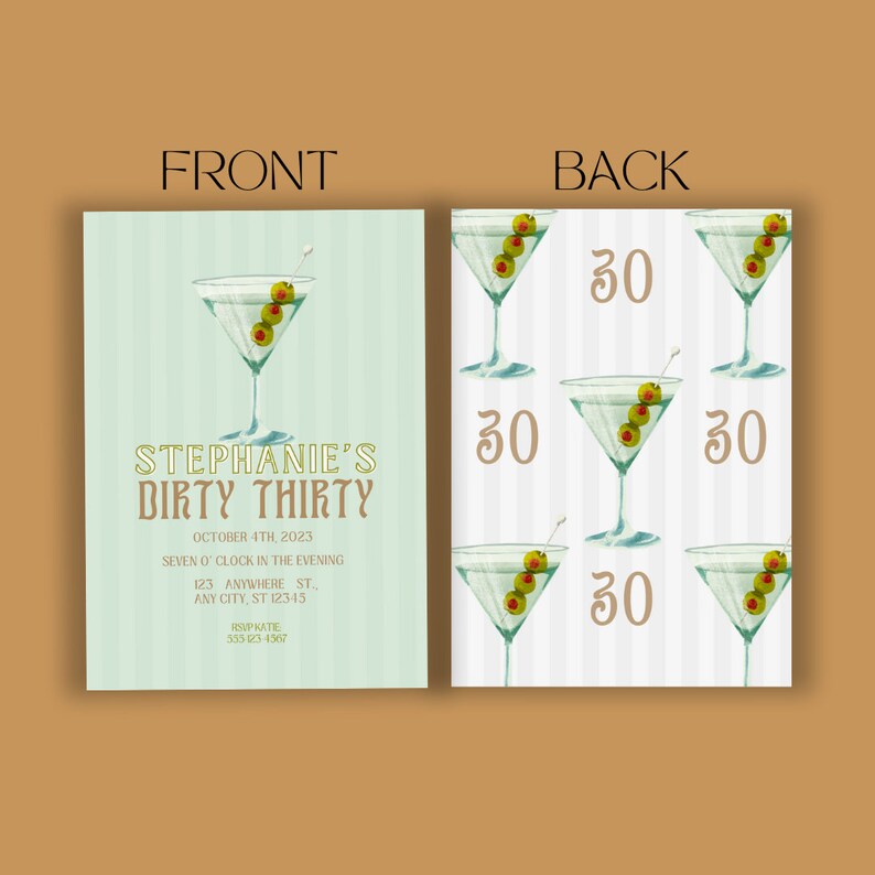 30th Birthday Invite Template, Dirty 30 Birthday Invitation, Dirty Martini Party Theme, 30th ...