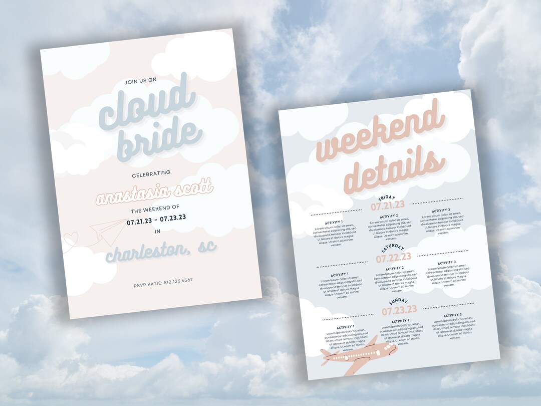On Cloud Bride Invite Clouds Bachelorette Invitation Template DIY ...