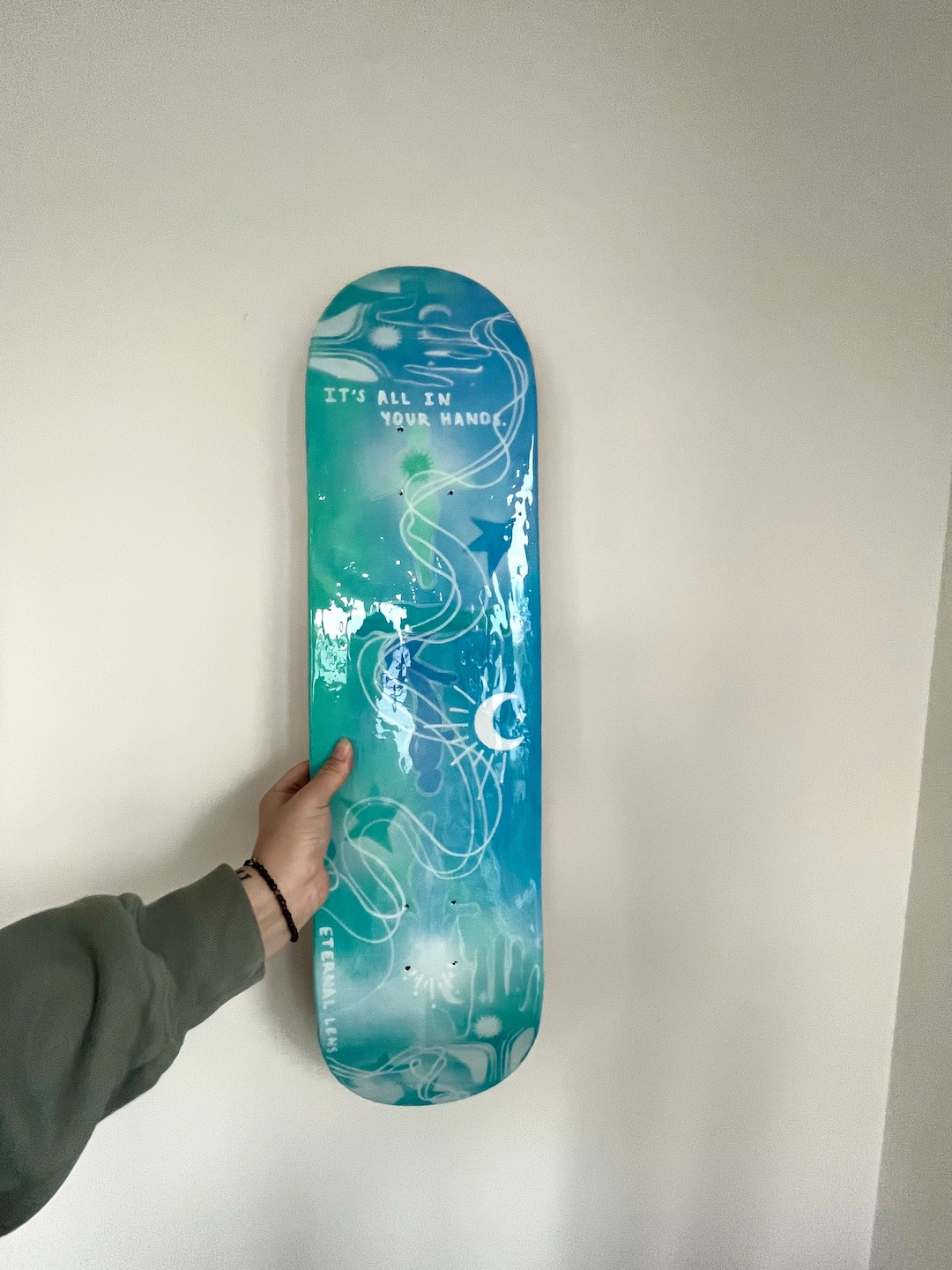 Hand Painted Skate Board Deck - Aesthetic Blue Aura Design - Etsy