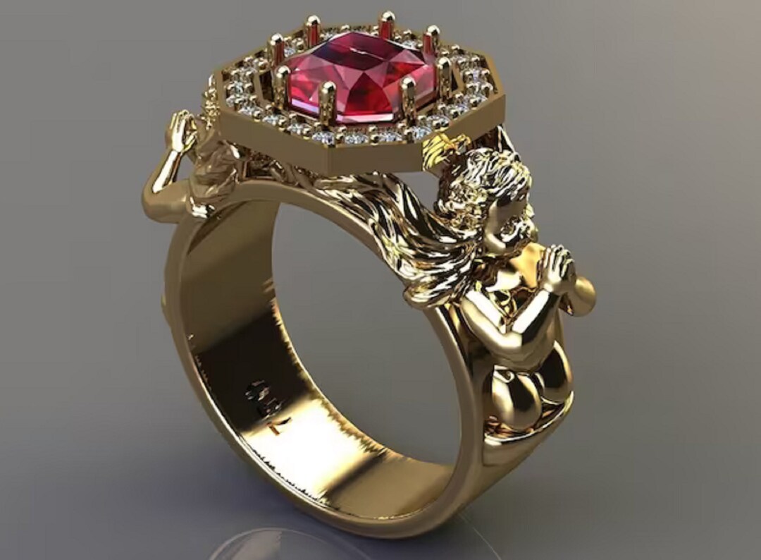 14k Gold Plated Diamond Baby Ring angel Baby Ring ruby - Etsy