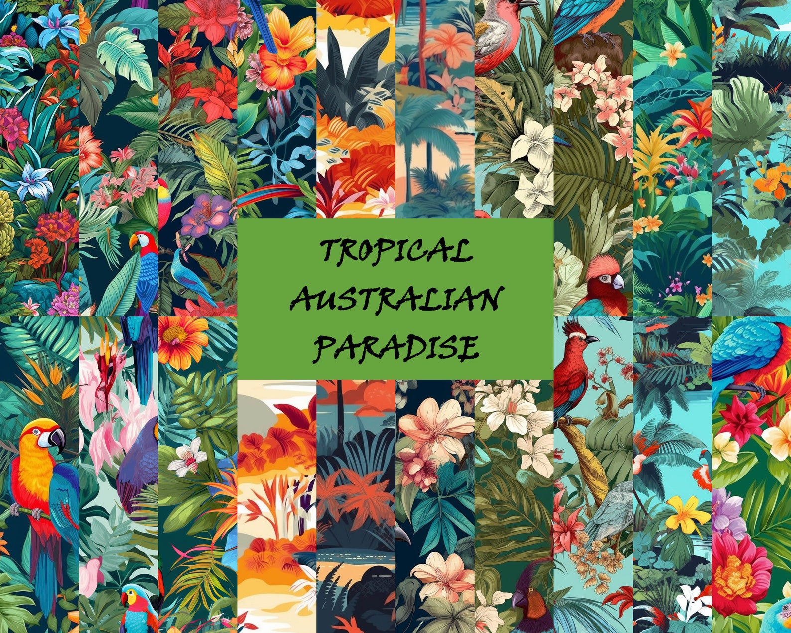 Australian Tropical Paradise, Digital Paper Pack, 3600x3600, 300PPI ...