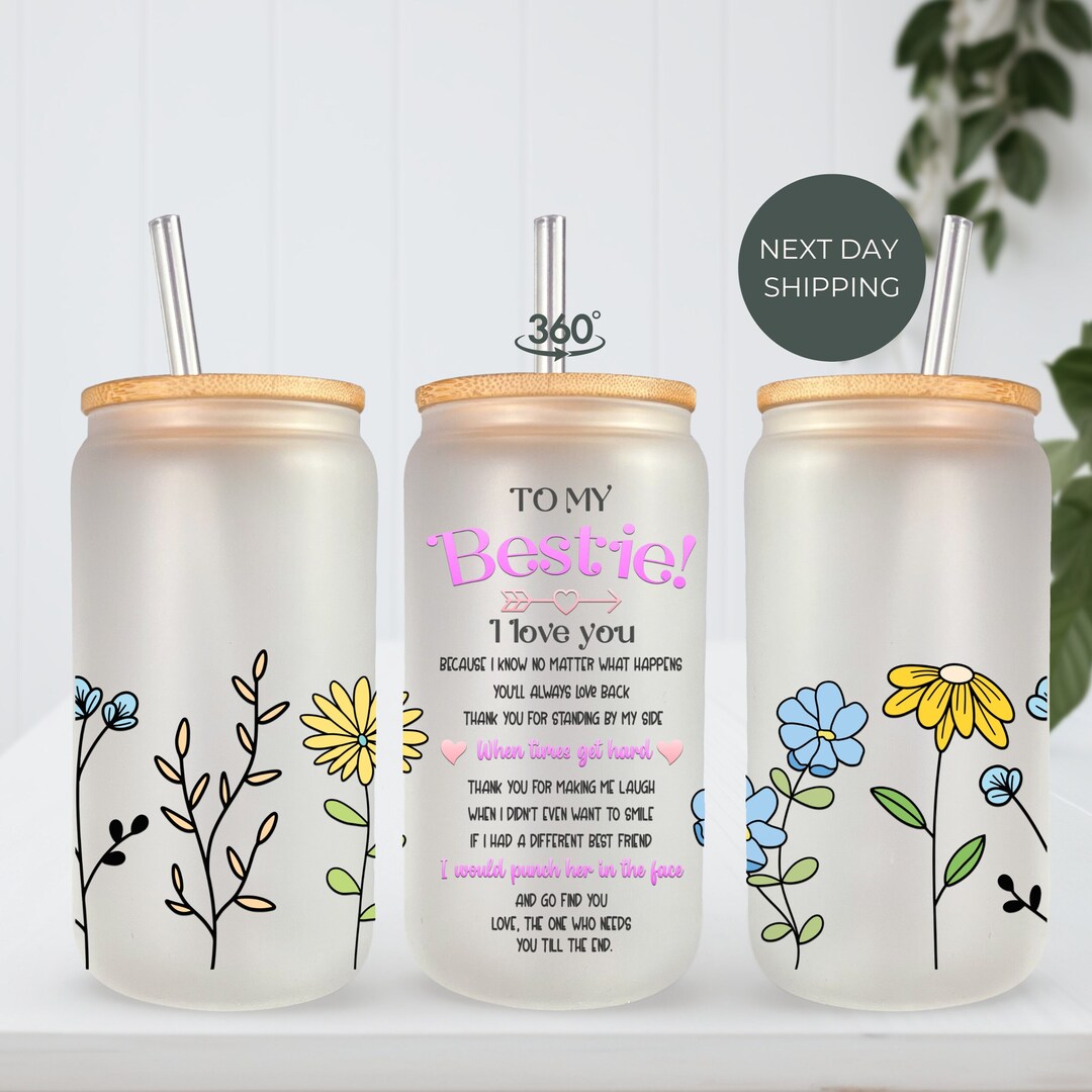Best Friend 16oz Frosted Glass Iced Coffee Can With Bamboo Lid and ...