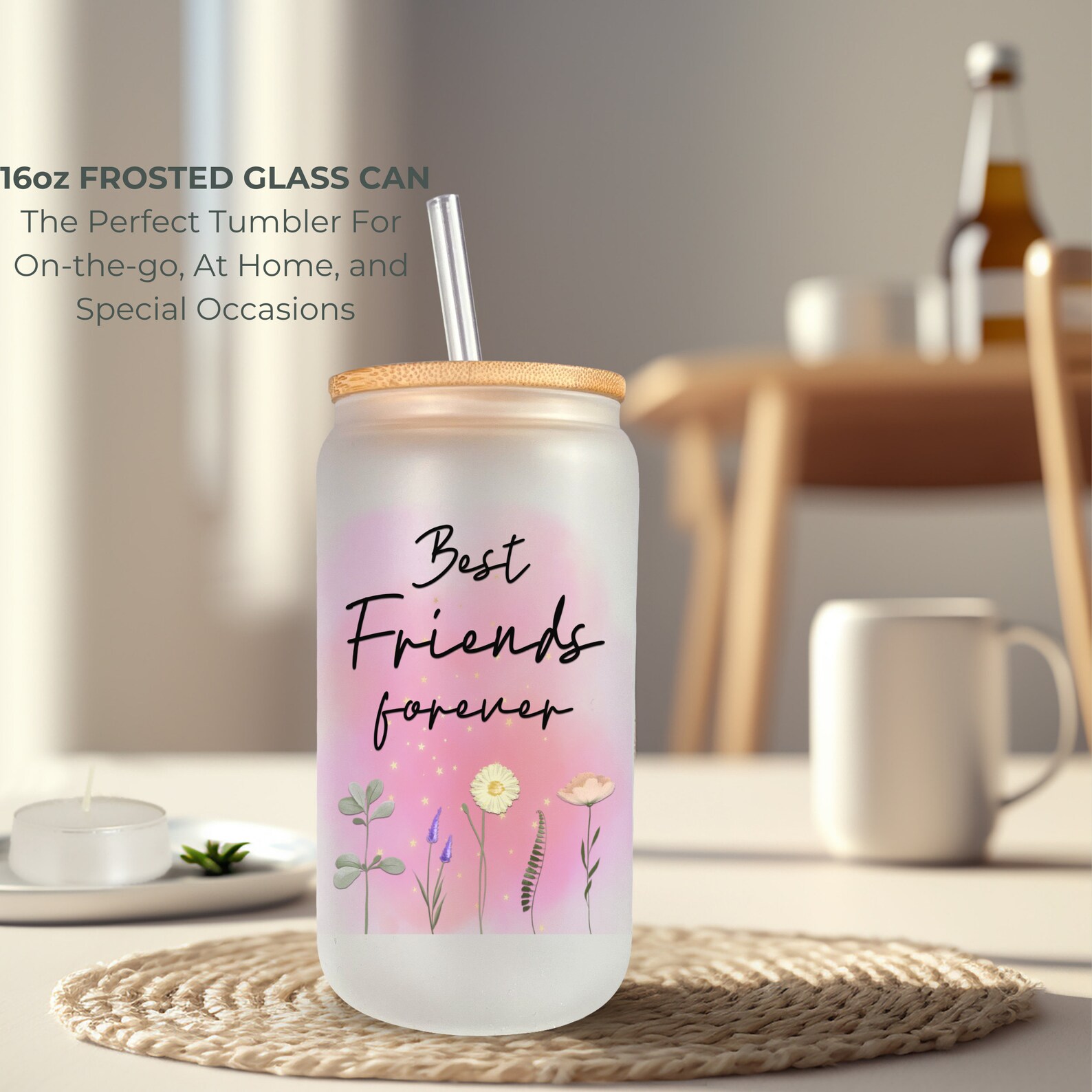 Best Friend Photo 16oz Frosted Glass Iced Coffee With Bamboo Lid and ...