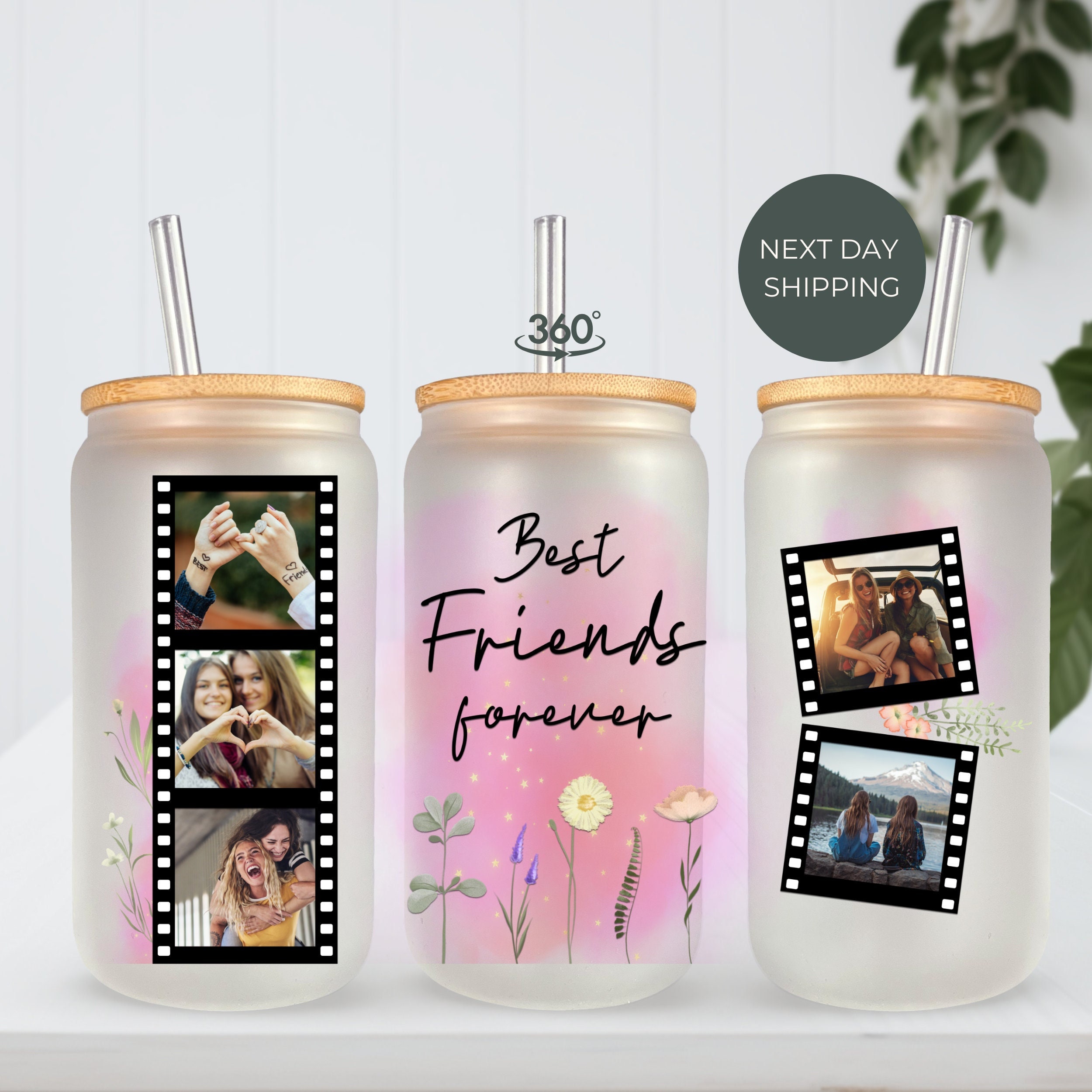 Best Friend Photo 16oz Frosted Glass Iced Coffee With Bamboo Lid and ...