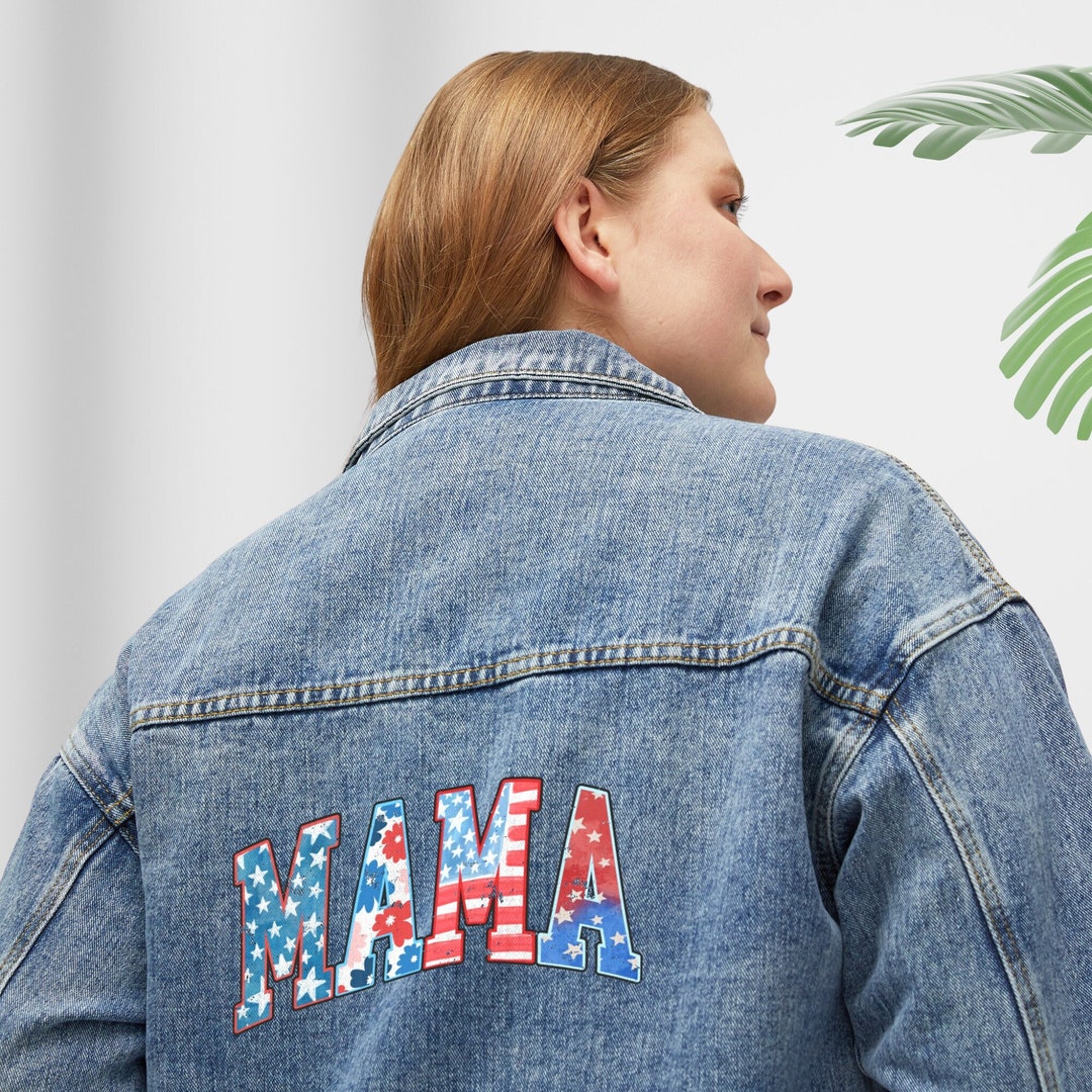Mama Retro 4th of July Denim Jacket Gift for Her Oversized Jean Jacket ...