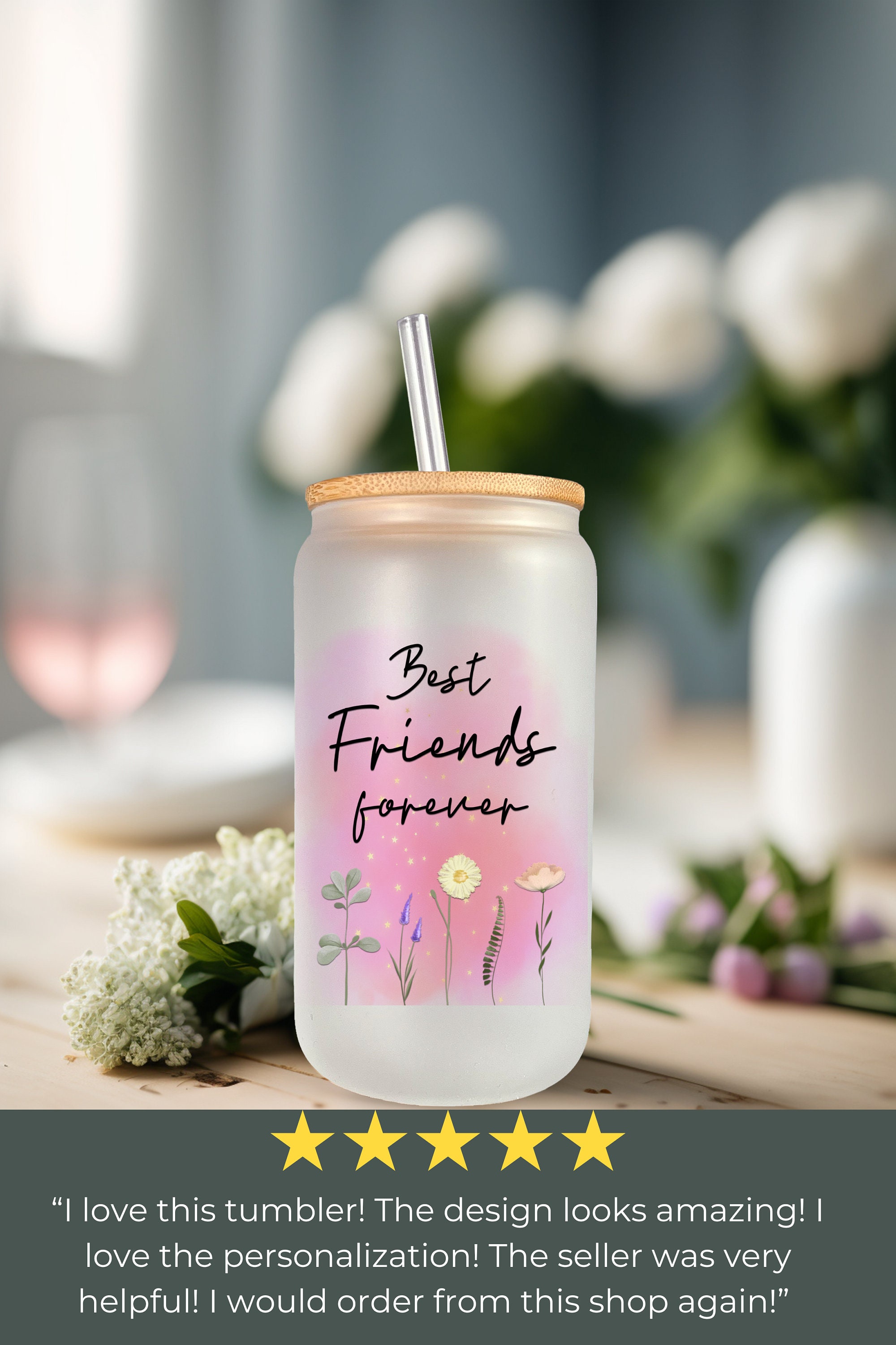 Best Friend Photo 16oz Frosted Glass Iced Coffee With Bamboo Lid and ...