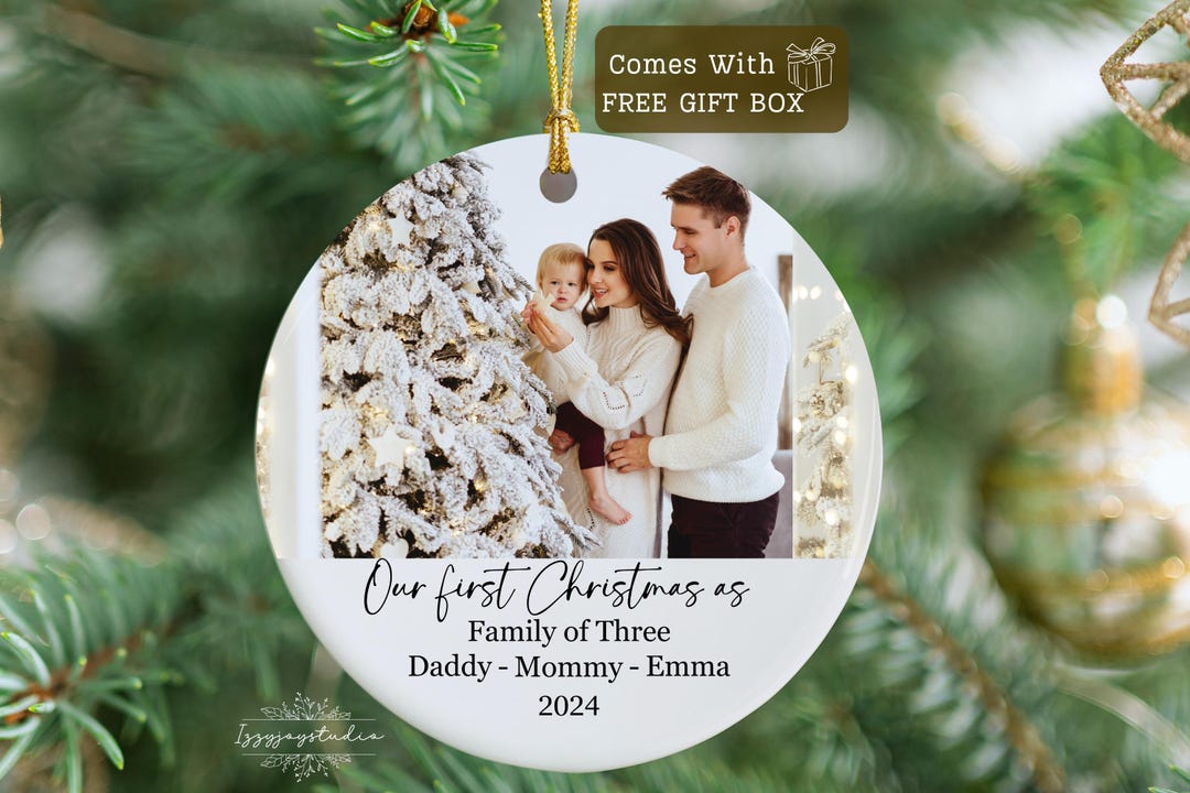 Personalized First Christmas as a Family of 3 Picture Ornament, Baby ...