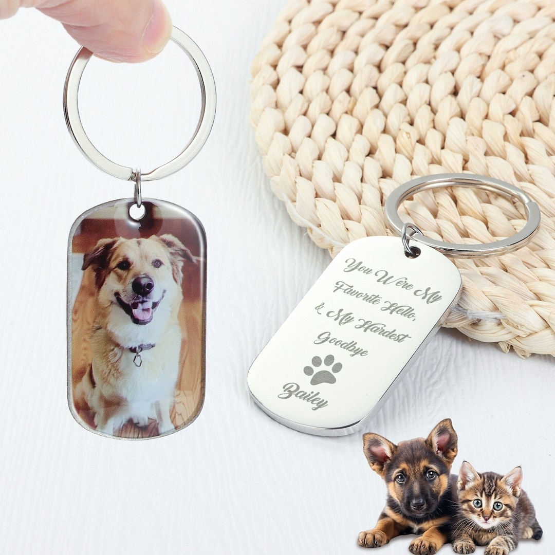Custom Pet Photo Keychain: Engraved Stainless Steel Dog Memorial, Cat ...