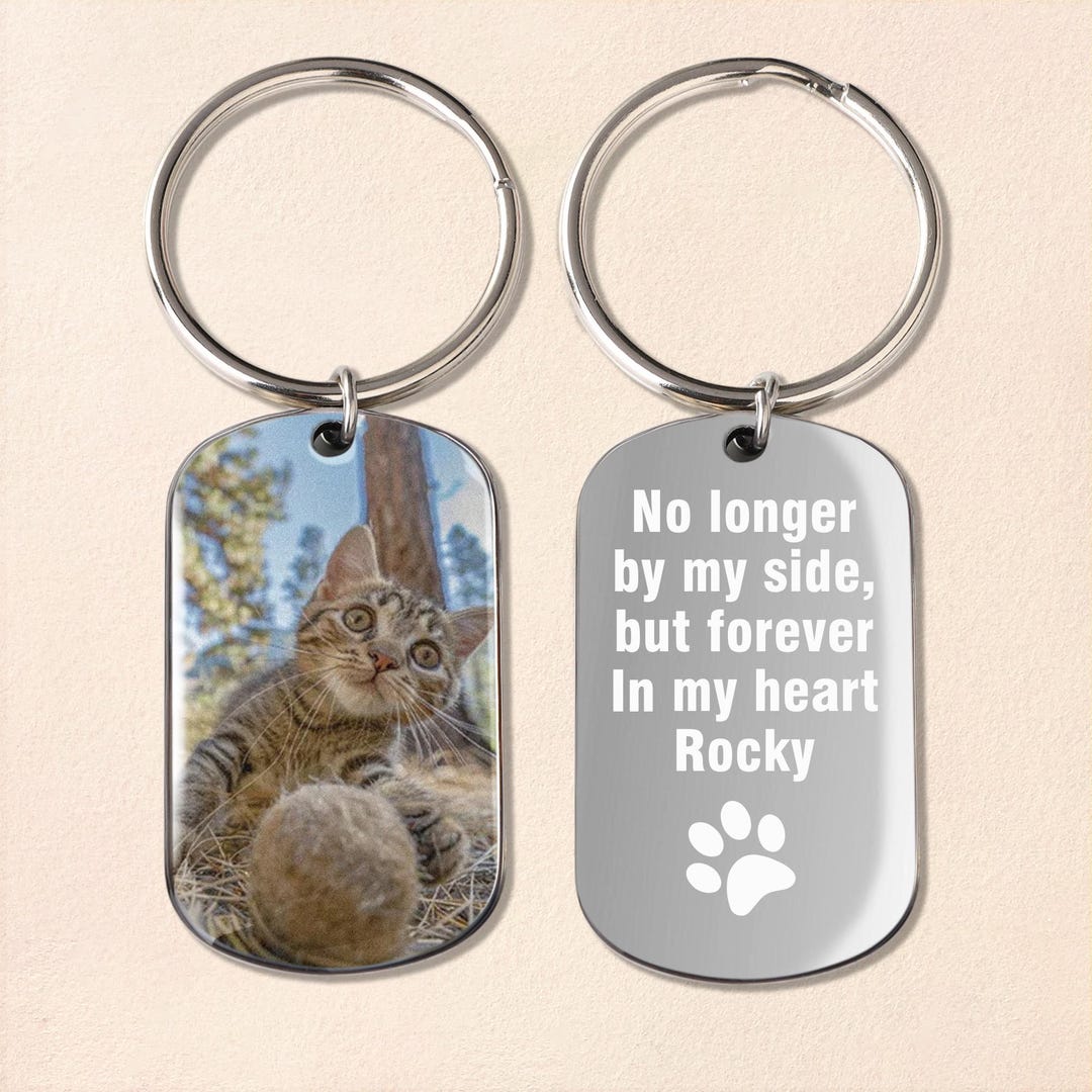 Personalized Cat Memorial Keychain: Custom Photo, Engraved Pet Loss ...