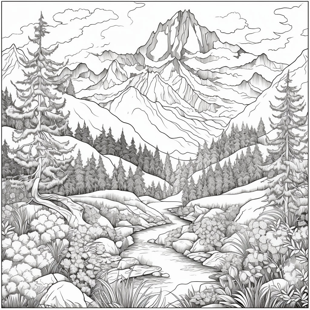 Fantasy Landscape and Characters. Adult Coloring Pages - Etsy
