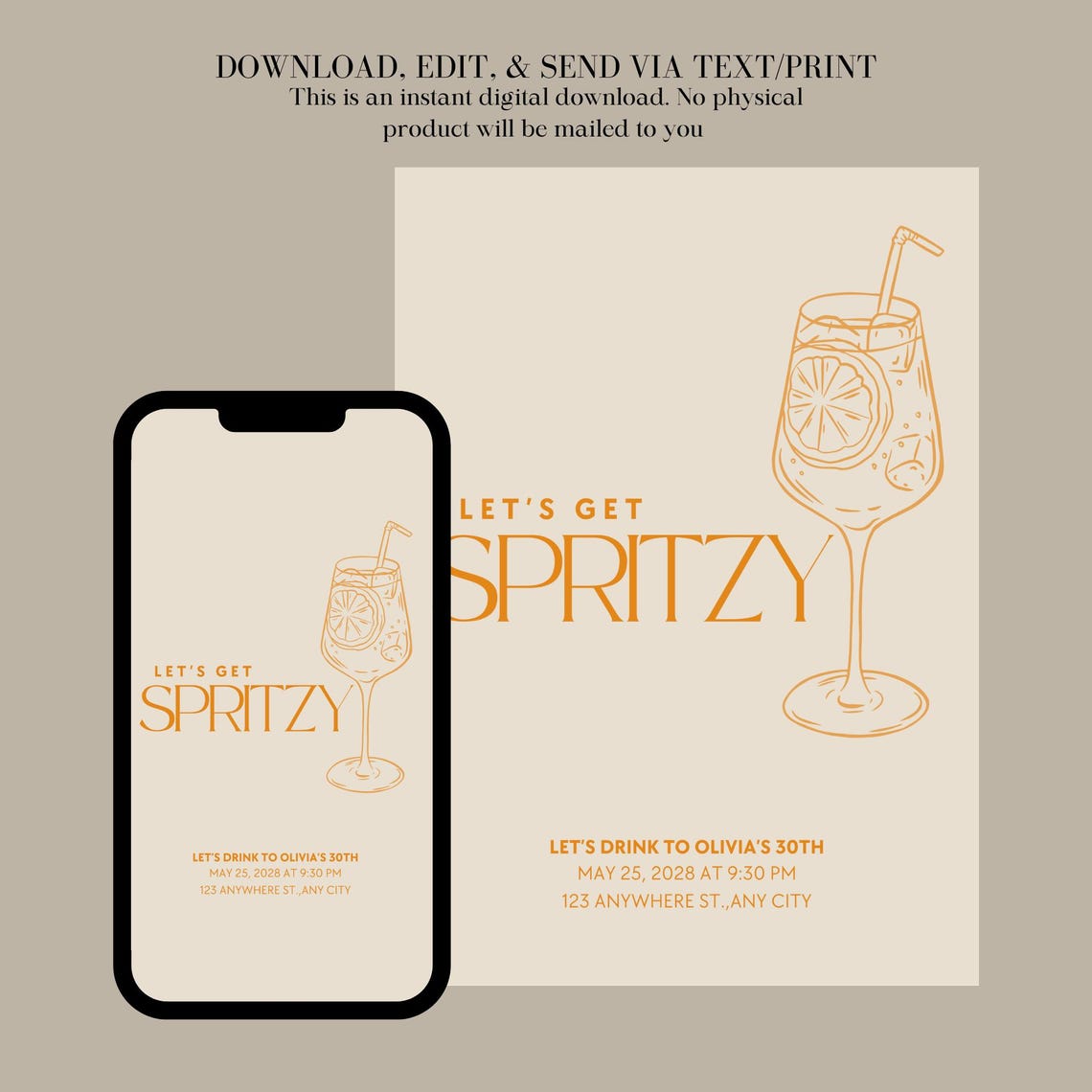 Lets Get Spritzy Birthday Invitation Editable Template Orange Summer ...