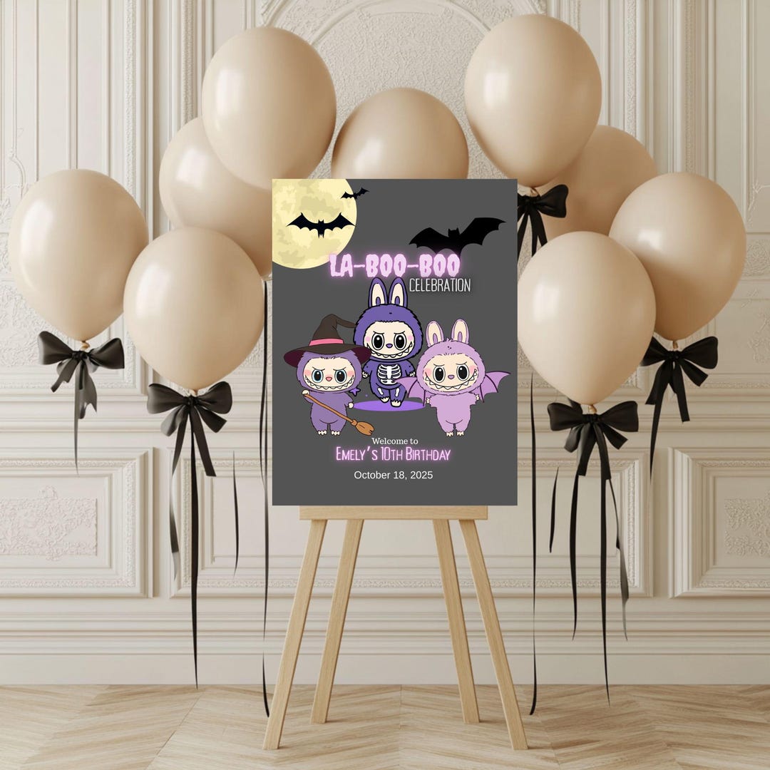 Labubu Birthday Welcome Sign, LABOOBOO Halloween Party Poster, Labubbu ...