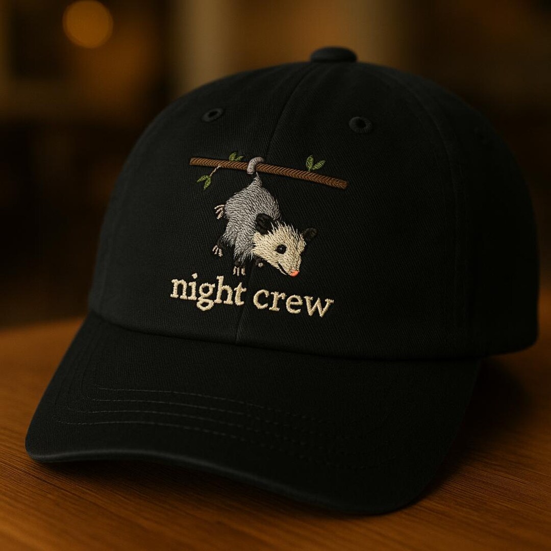 Custom Night Crew Possum Embroidered Hat – Funny Possum Dad Cap, Washed ...