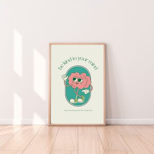 Be Kind to Your Mind, Green Retro Art Print, Self Love Wall Art ...