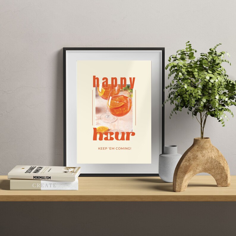 Aperol Spritz Poster, Happy Hour Art Print, Retro Cocktail Print ...