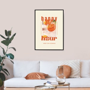 Aperol Spritz Poster, Happy Hour Art Print, Retro Cocktail Print ...