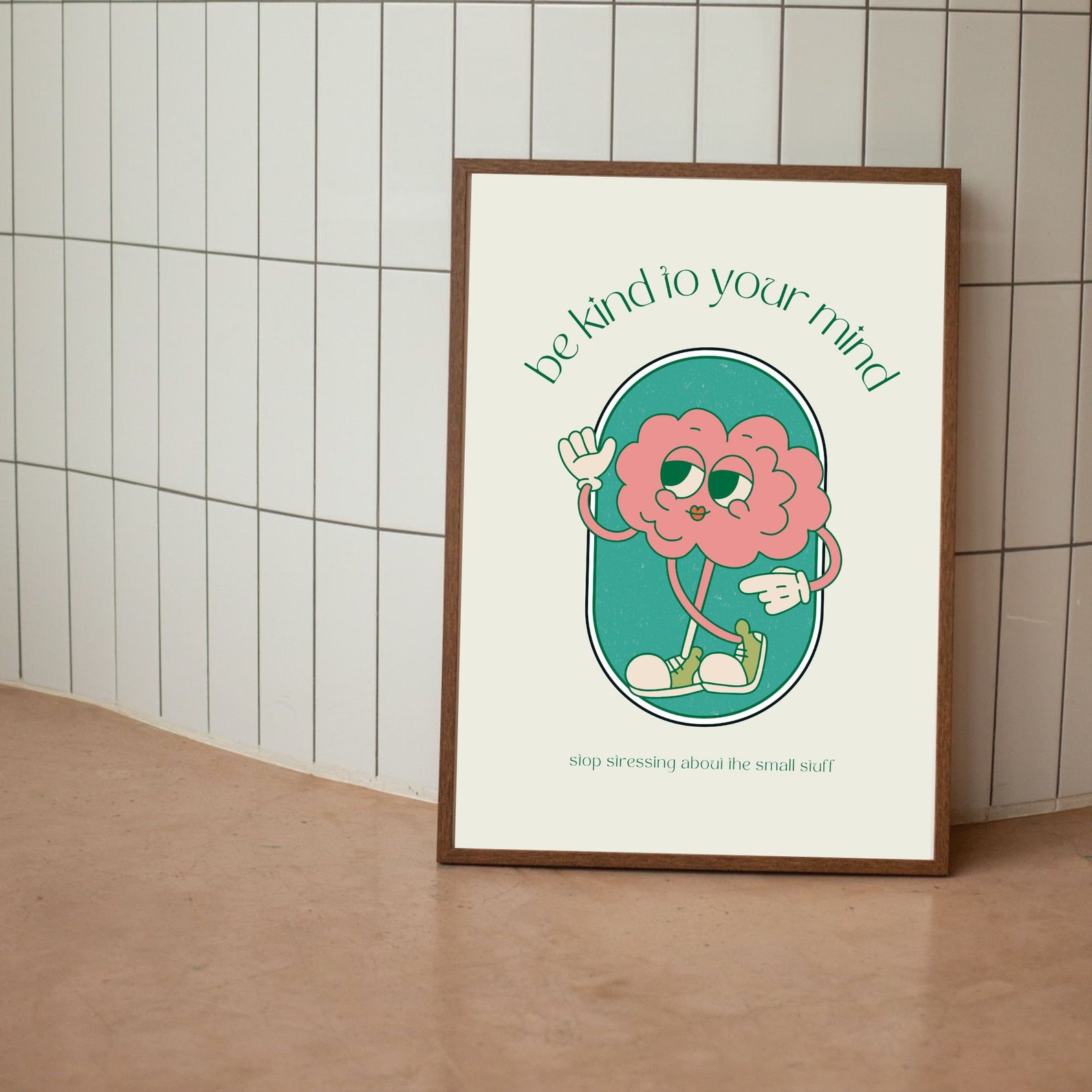 Be Kind to Your Mind, Green Retro Art Print, Self Love Wall Art ...
