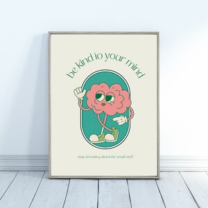 Be Kind to Your Mind, Green Retro Art Print, Self Love Wall Art ...