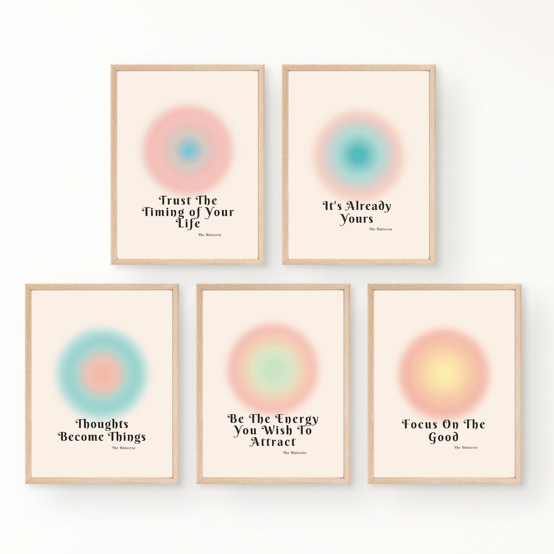 Set of 5 Manifestation Wall Art Prints, Energy Aura Gradient Poster ...