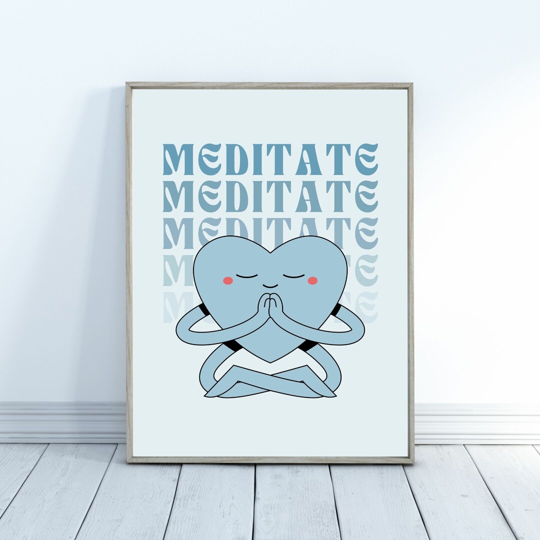 Blue Retro Heart Poster, Zen Wall Art, Mindful Poster, Meditation ...