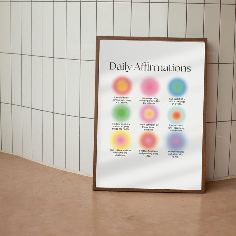 Daily Affirmations Positive Printable Wall Art, Aura Gradient Energy ...