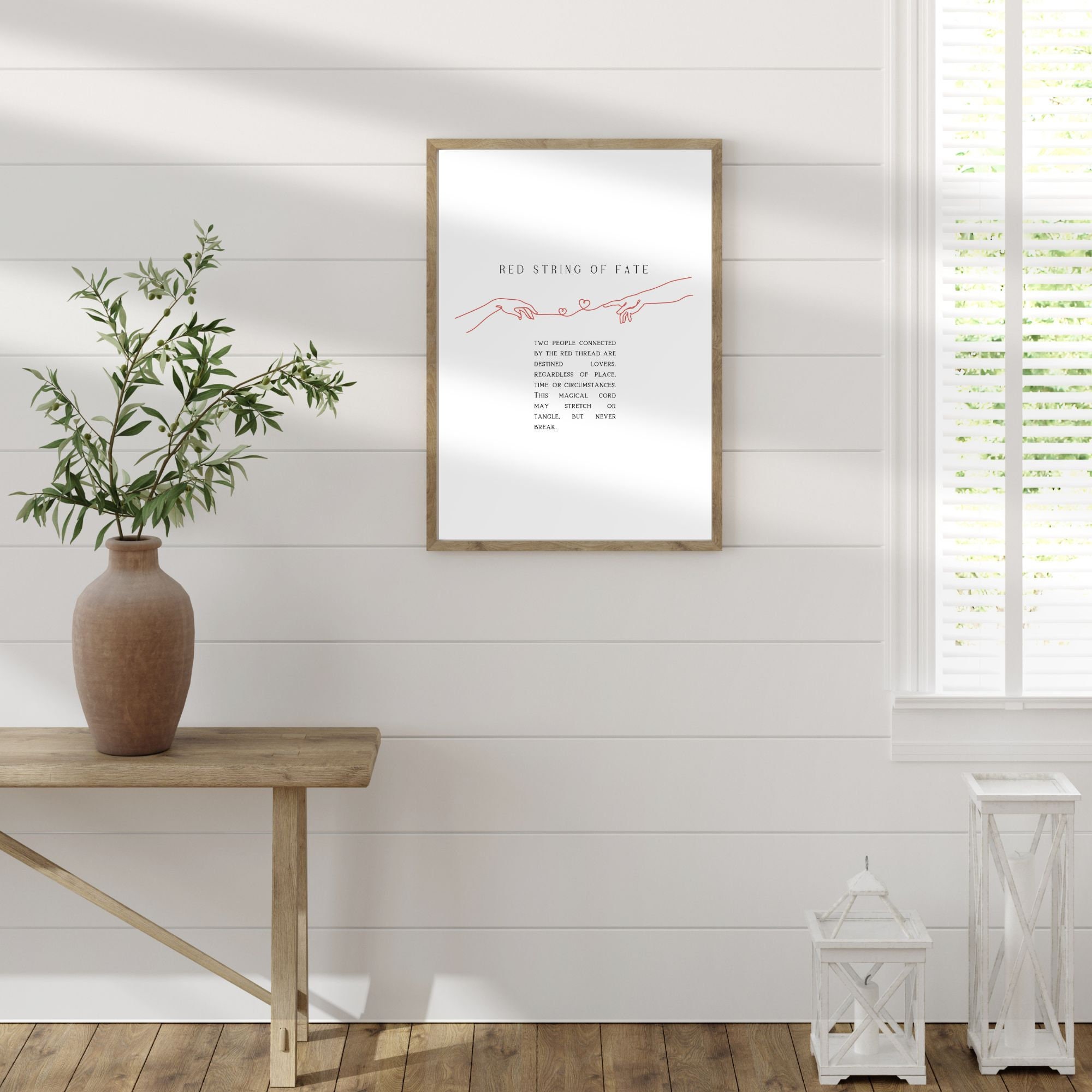 Red String of Fate Wall Art Print, Red Line Art, Lover's Hands Line Art ...