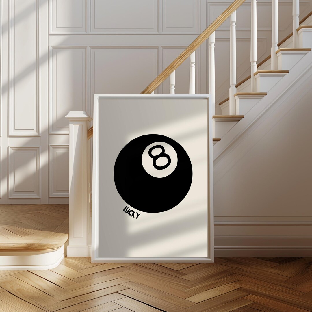 Lucky 8 Poster, Snooker Ball Art, Fun Home Decor, Back and White Poster ...
