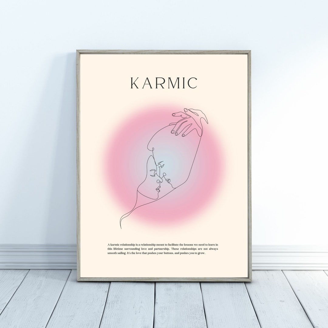 Karmic Love Wall Art, Minimal Line Drawing Art, Love Drawing, Pink Wall Art, Kissing Couple Wall ...