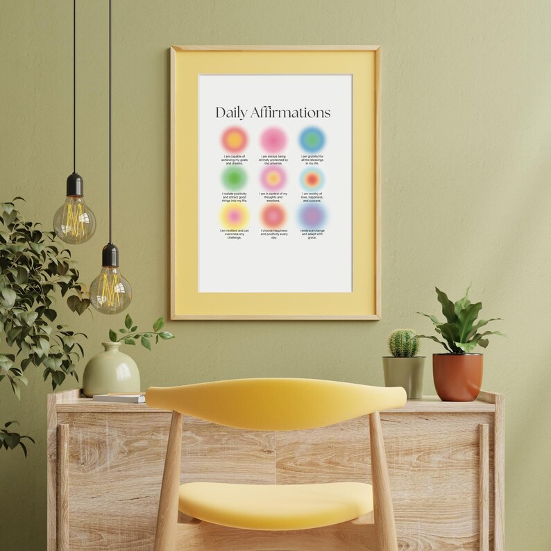 Daily Affirmations Positive Printable Wall Art, Aura Gradient Energy ...