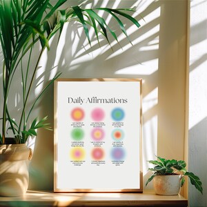 Daily Affirmations Positive Printable Wall Art, Aura Gradient Energy ...