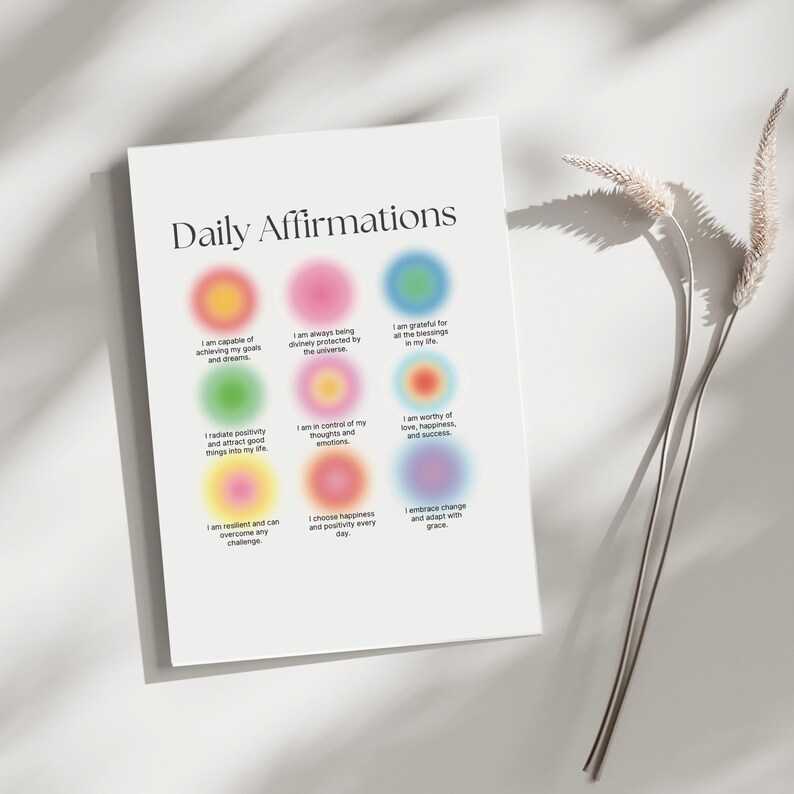 Daily Affirmations Positive Printable Wall Art, Aura Gradient Energy ...
