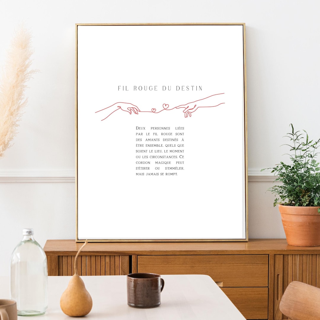 Fil Rouge Du Destin, Red String of Fate Wall Art Print, Lover's Hands ...