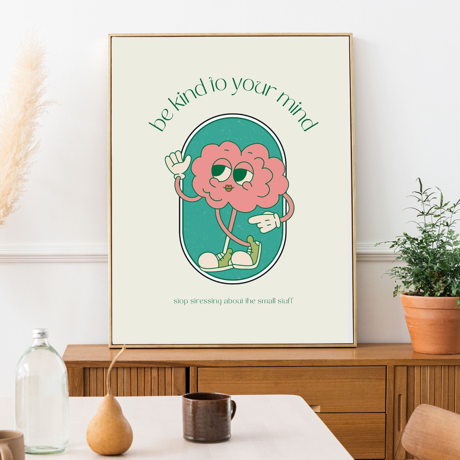 Be Kind to Your Mind, Green Retro Art Print, Self Love Wall Art ...