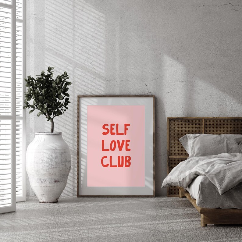 Self Love Club Printable Poster, Pink Dorm Wall Art, Love Quote Home ...
