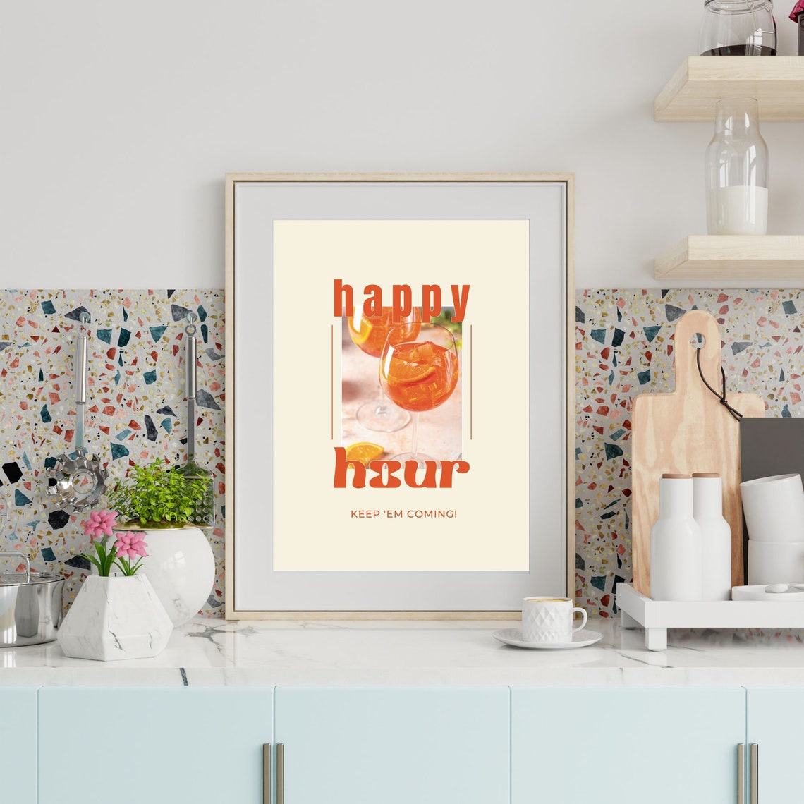 Aperol Spritz Poster, Happy Hour Art Print, Retro Cocktail Print ...