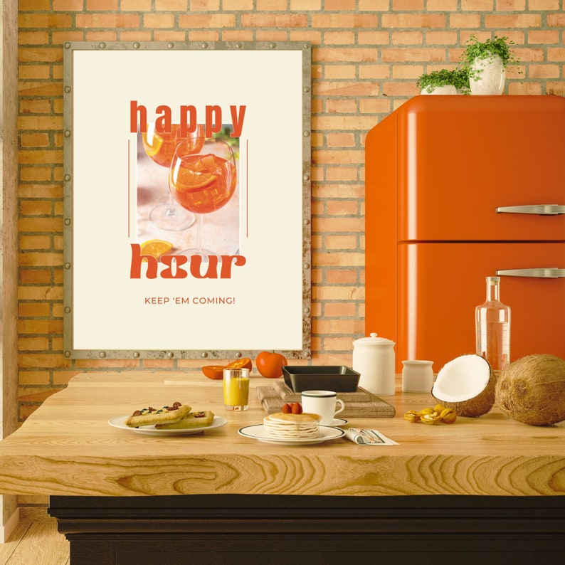 Aperol Spritz Poster, Happy Hour Art Print, Retro Cocktail Print ...
