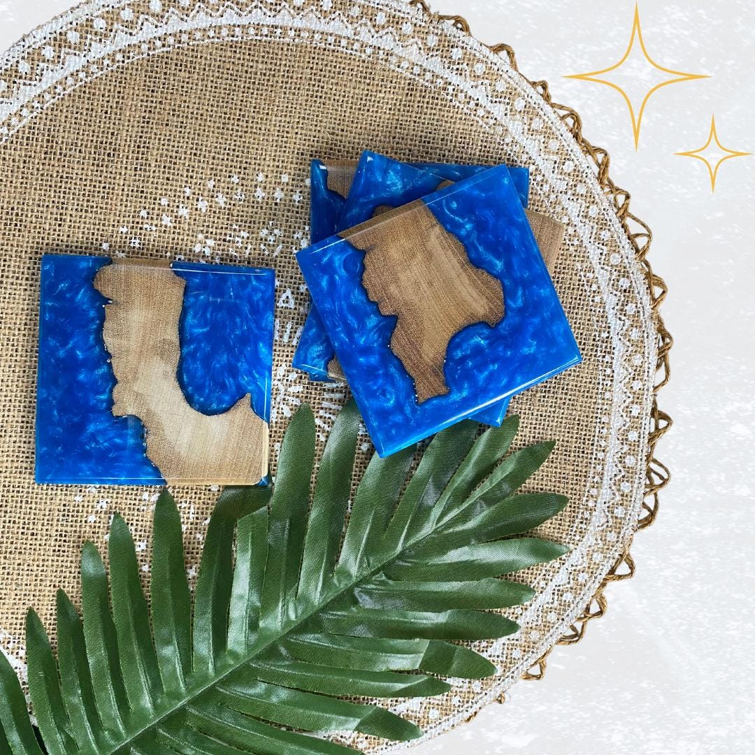 Wooden Epoxy Resin Coasters Set of 4, Home Decor, New Home Gifts, Wood ...
