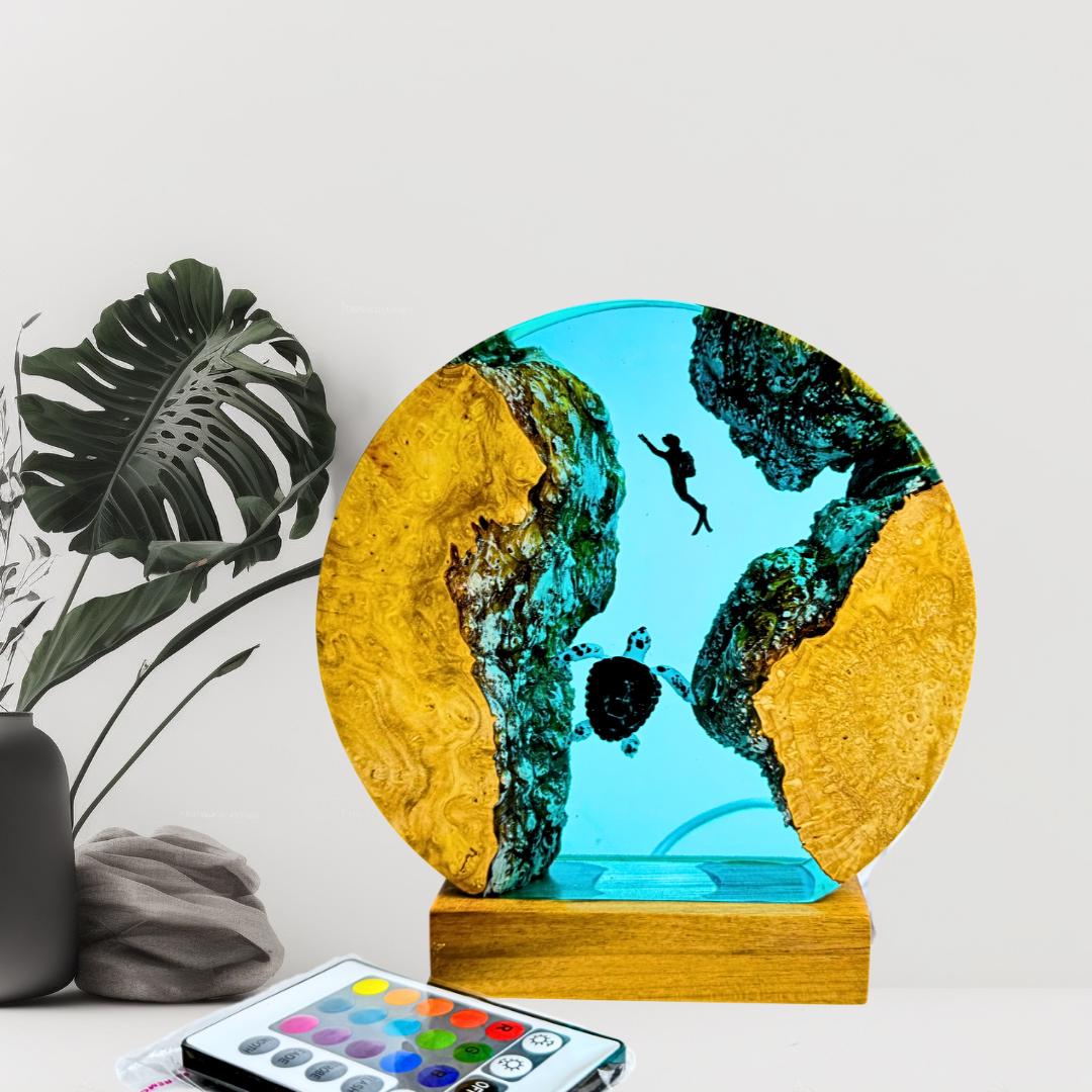 Scuba Divers Epoxy Lamp | Custom Resin Art Piece | Relaxing Night Light ...