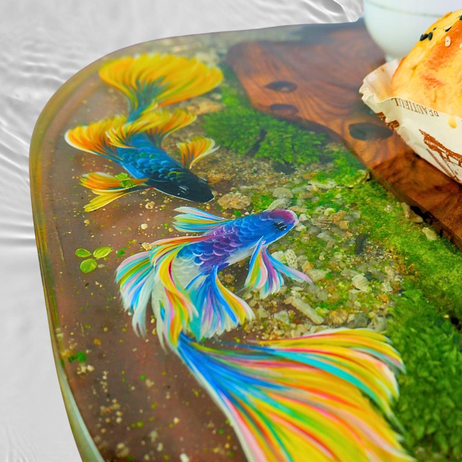 3D Fish Art Tea Tray | Custom Epoxy Tea Table| | Living Room Decor ...