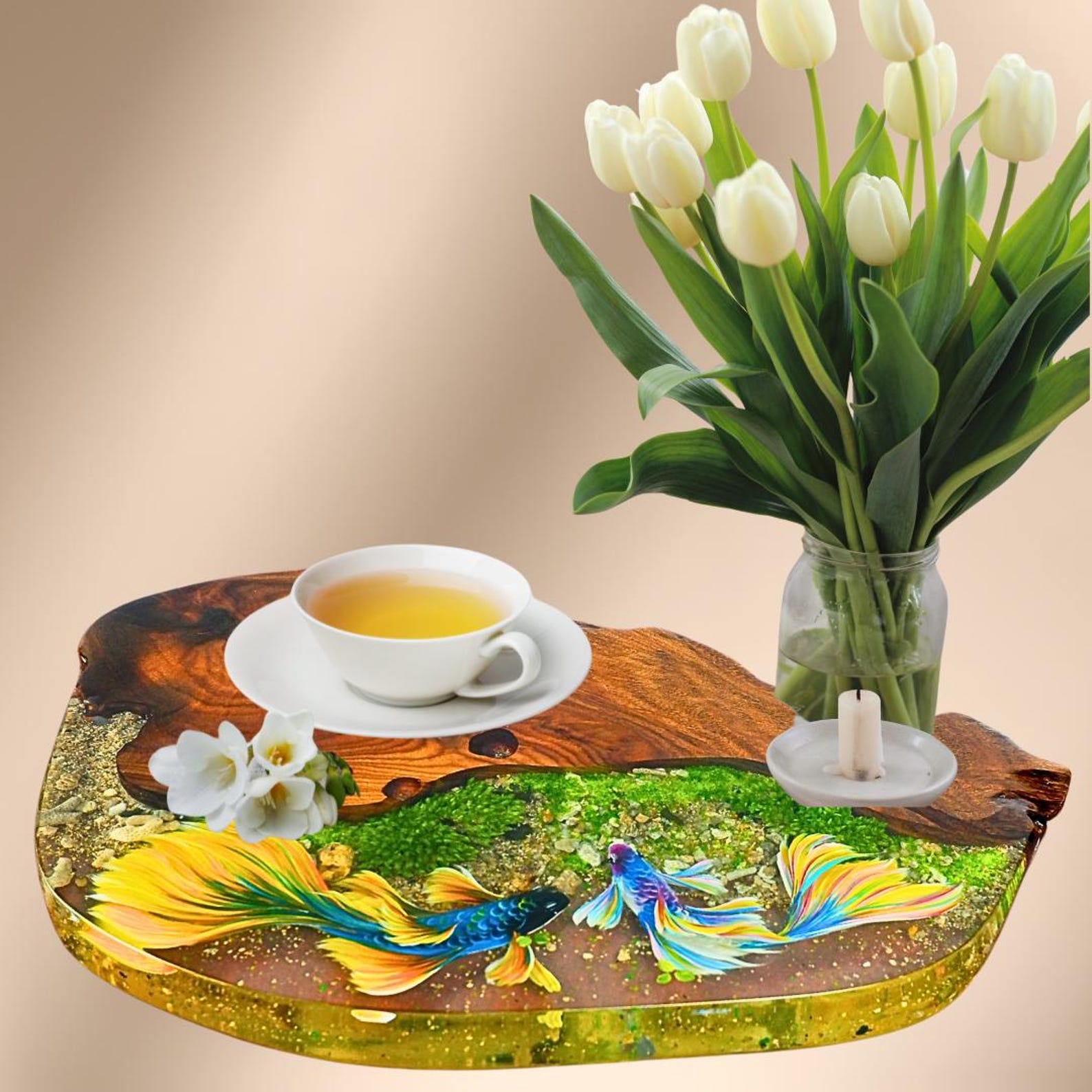 3D Fish Art Tea Tray | Custom Epoxy Tea Table| | Living Room Decor ...