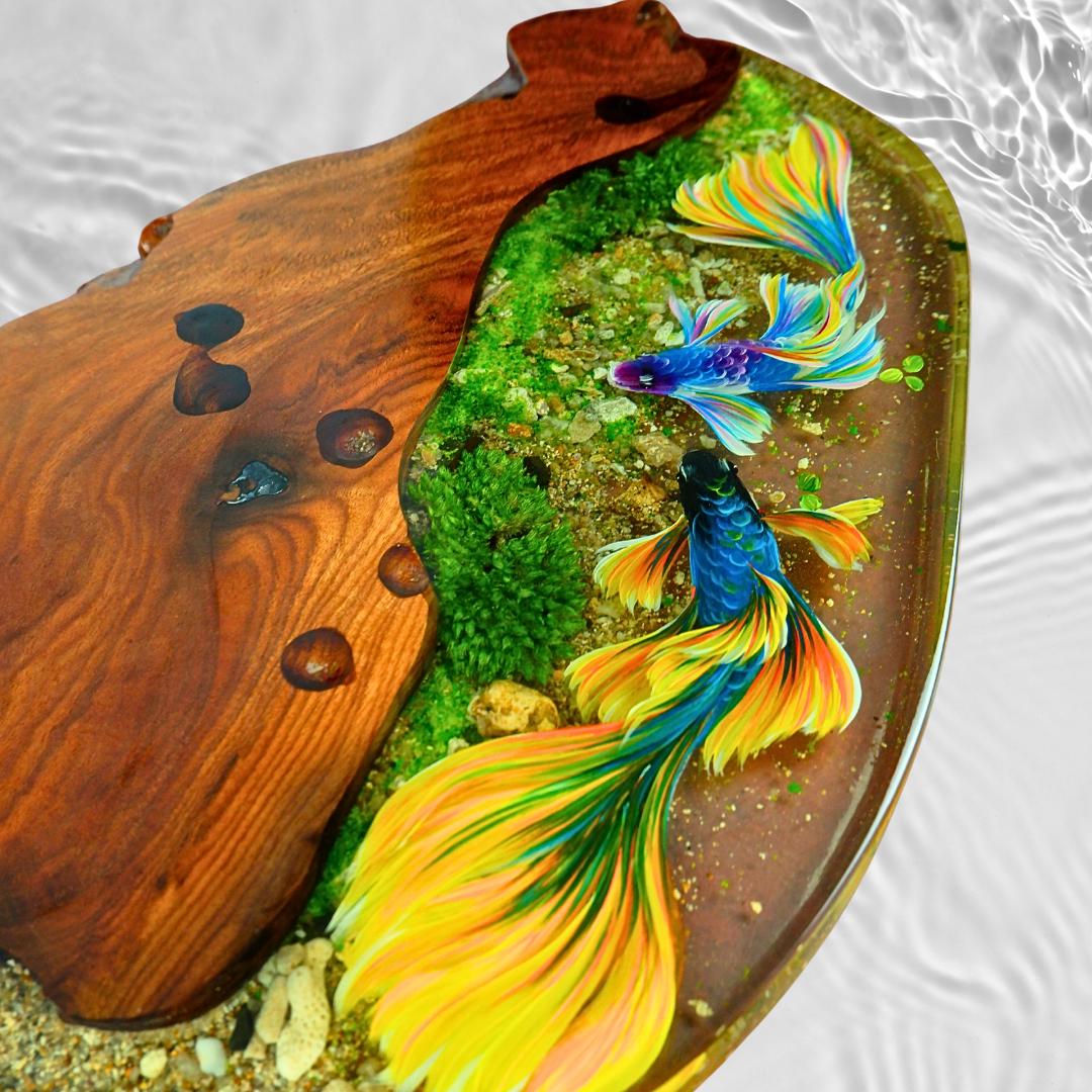 3D Fish Art Tea Tray | Custom Epoxy Tea Table| | Living Room Decor ...