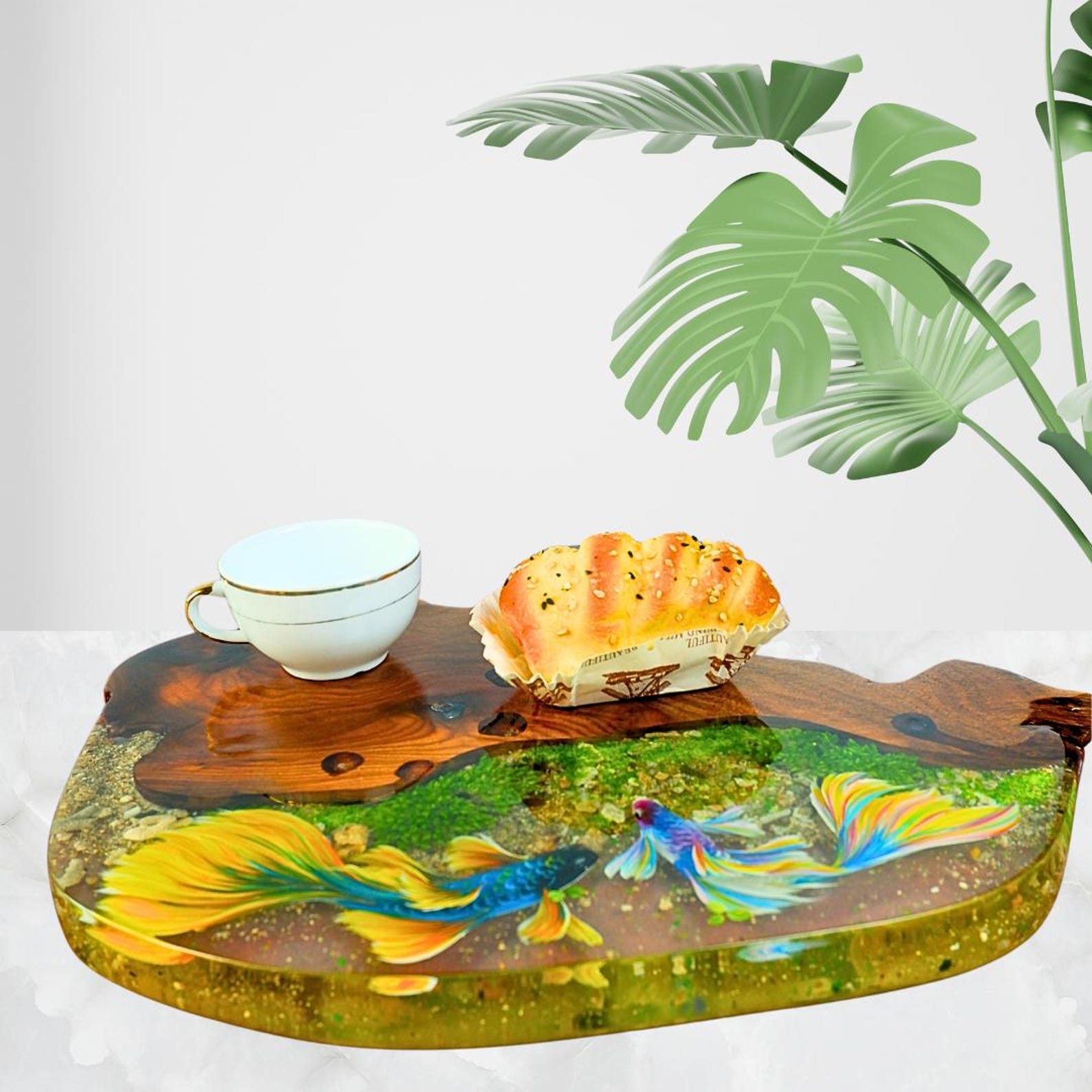 3D Fish Art Tea Tray | Custom Epoxy Tea Table| | Living Room Decor ...