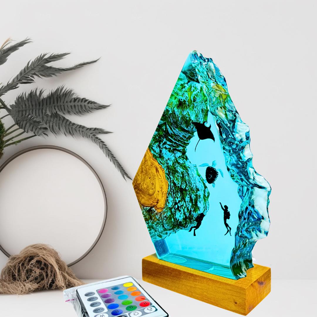 Scuba Divers Epoxy Lamp | Custom Resin Art Piece | Relaxing Night Light ...