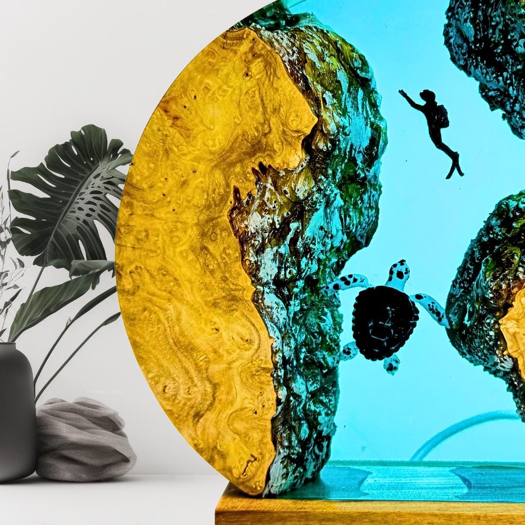 Scuba Divers Epoxy Lamp | Custom Resin Art Piece | Relaxing Night Light ...