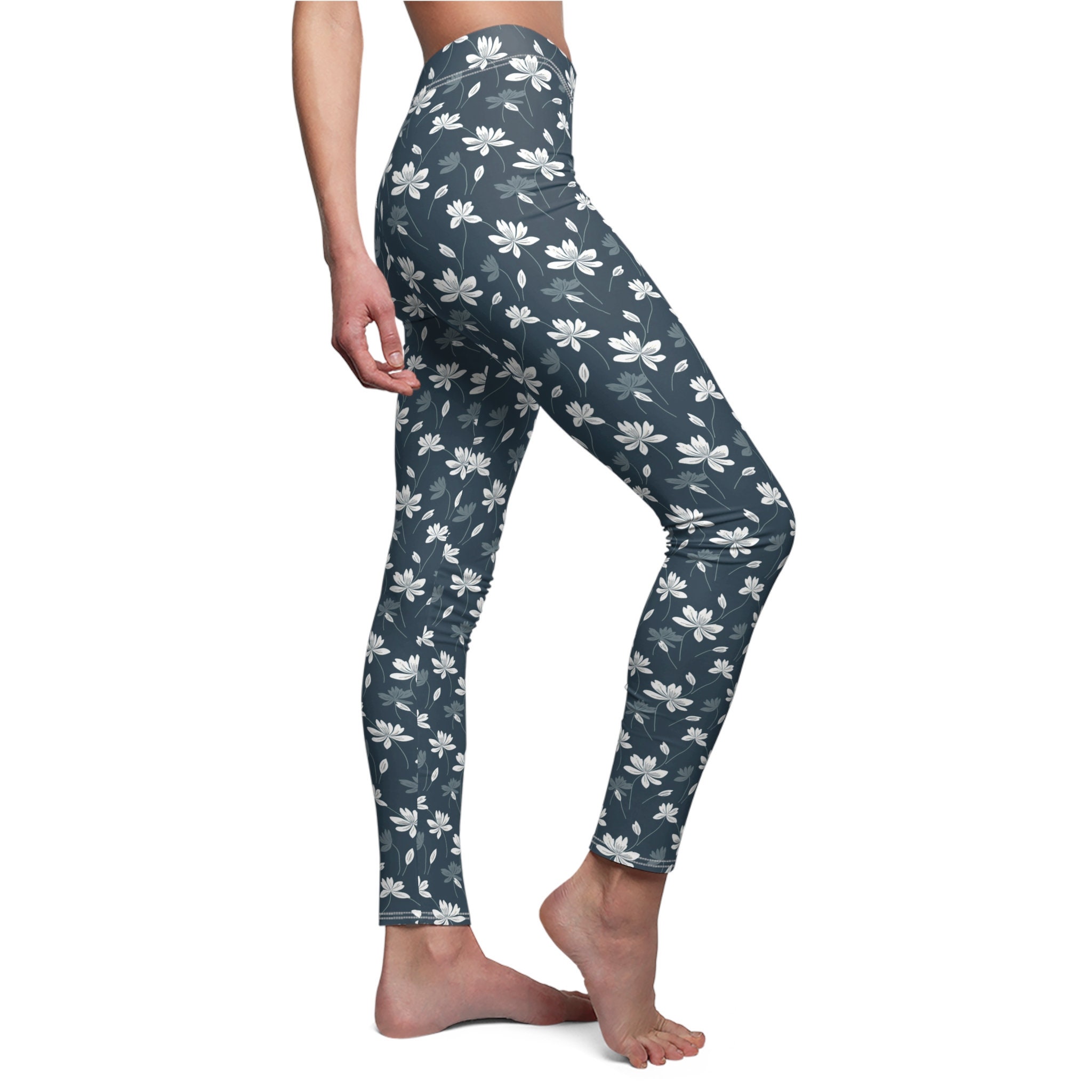 Wildflowers Floral Pattern Leggings Yoga Pants, Activewear Workout Gym ...