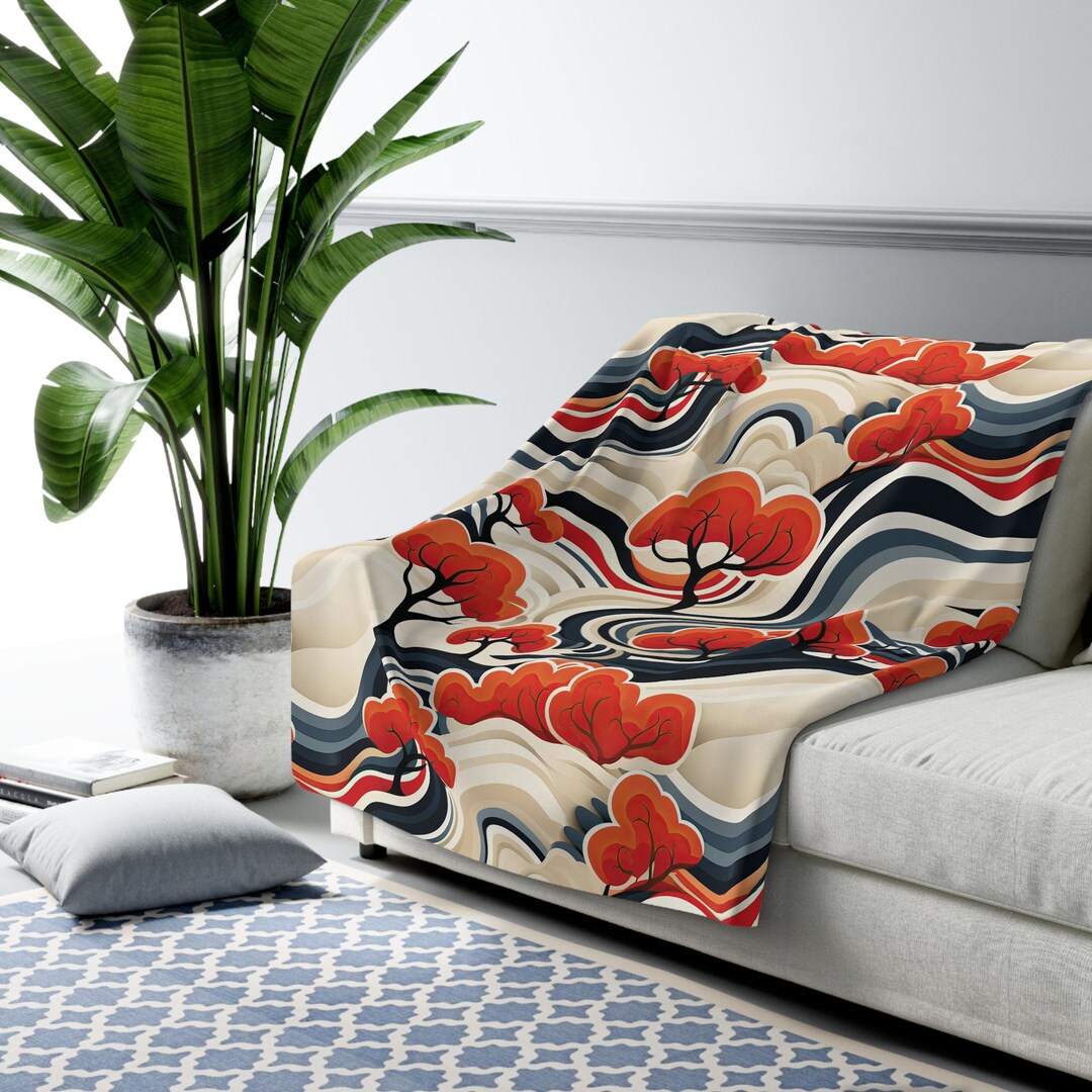 Kikkou Japanese Art Sherpa Fleece Blanket Japanese Art Sofa - Etsy