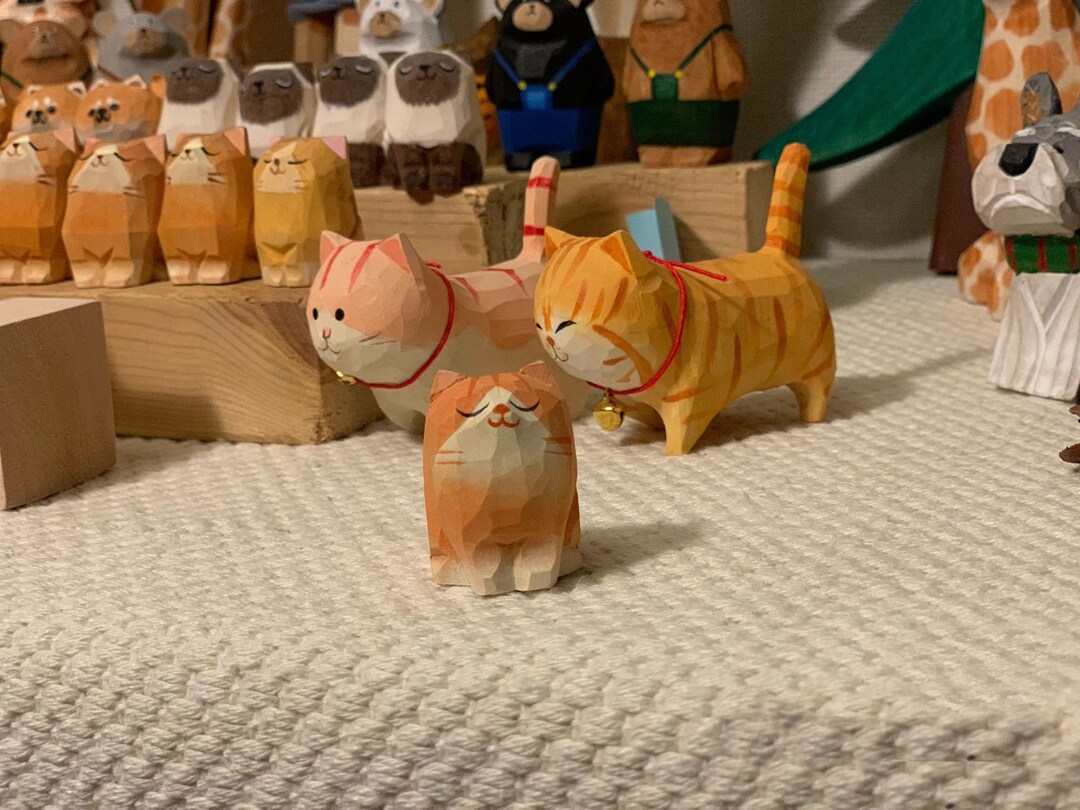 Handmade Wooden Cat Cat Statue Cute Figurines Wooden Cat - Etsy