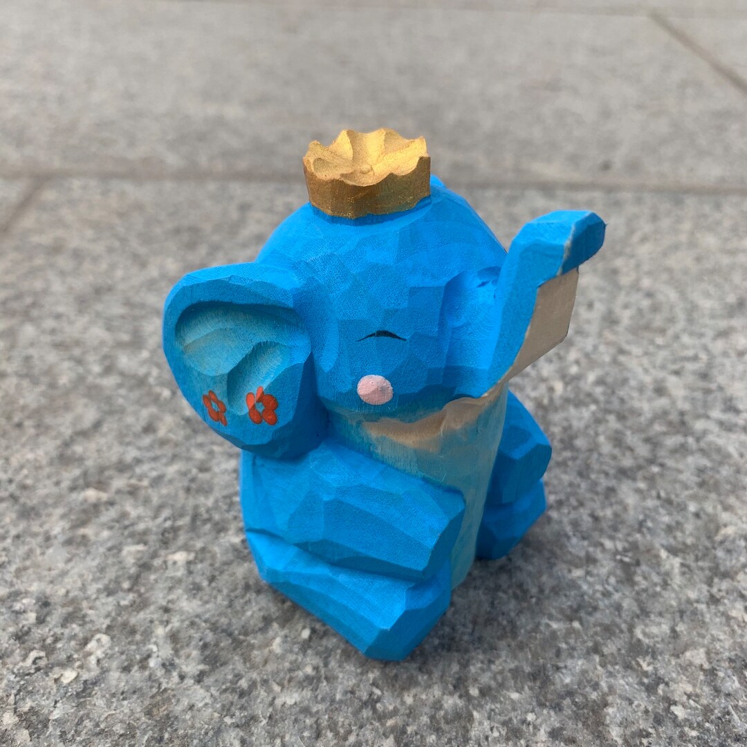 Wooden Blue Elephant Sculpture,elephant Statue,wooden Elephant,wood ...