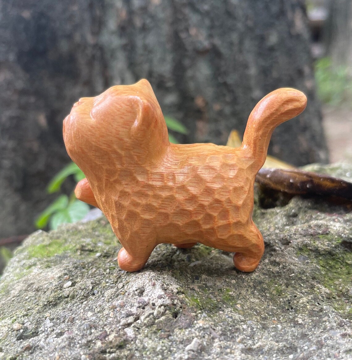 Handmade Wooden Cat Statue, Wood Cat, Cat Decor, Handmade Wooden Cat ...
