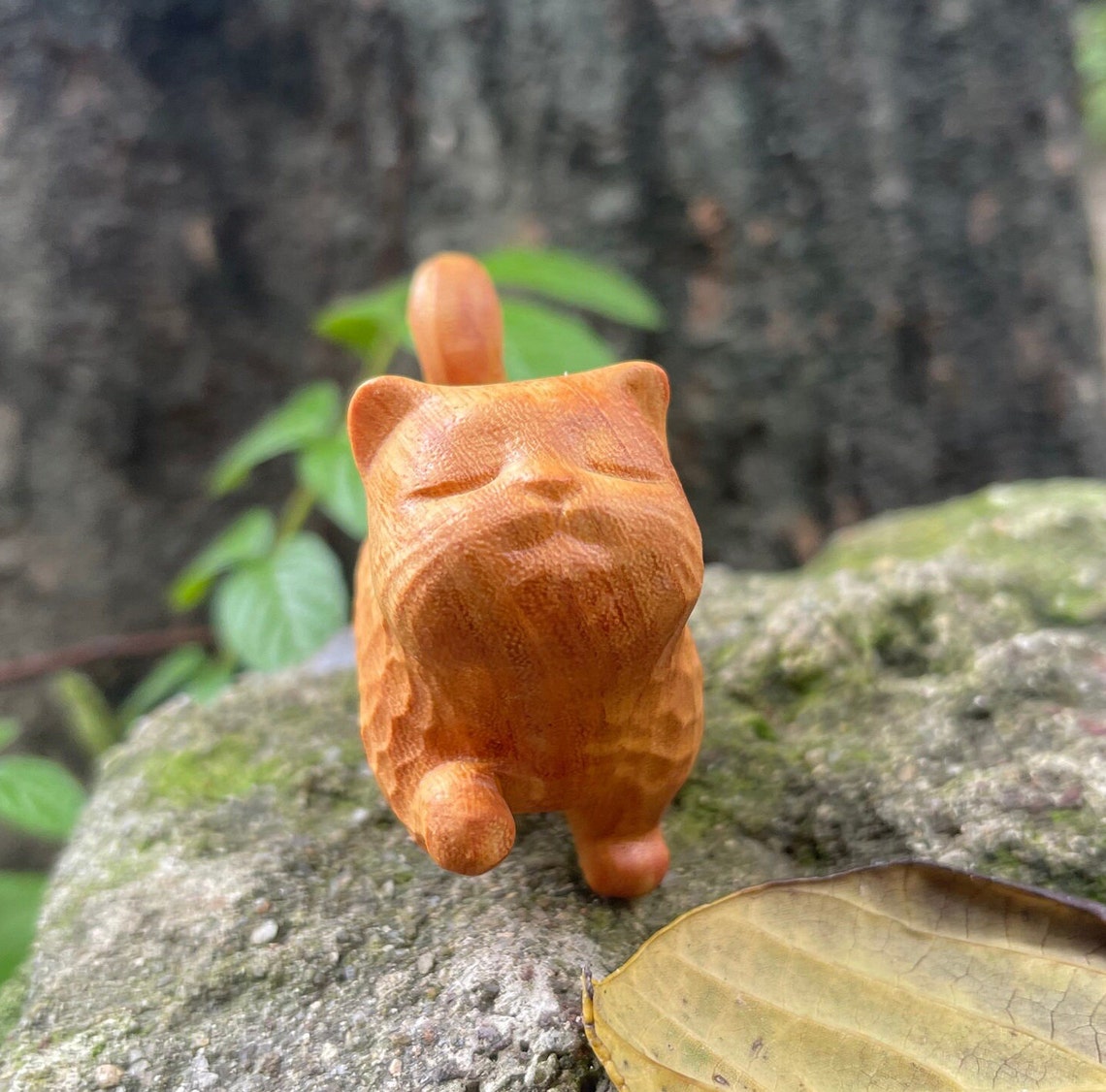 Handmade Wooden Cat Statue, Wood Cat, Cat Decor, Handmade Wooden Cat ...
